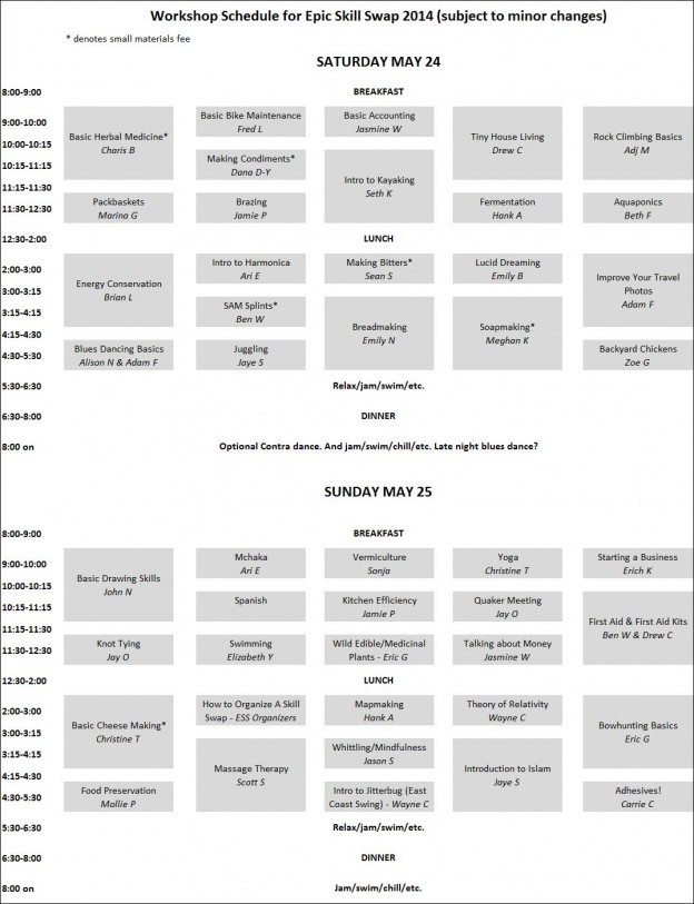 2014 Workshop Schedule | Epic Skill Swap